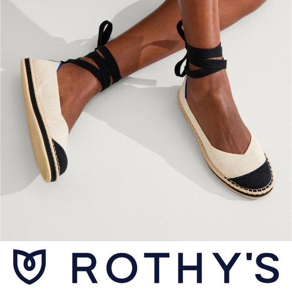 Rothy's | Shoes | Rothys The Espadrille Boardwalk Shoes In Black Cream With Removable Ankle Ties ...